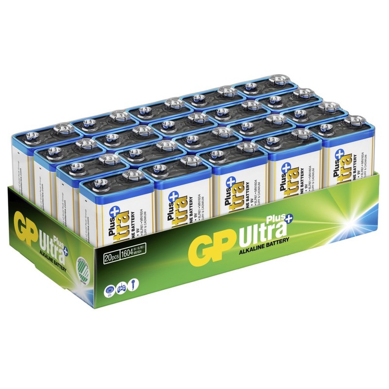 GP ULTRA PLUS ALKALINE 9V PATTERI 6LF22 20 PACK